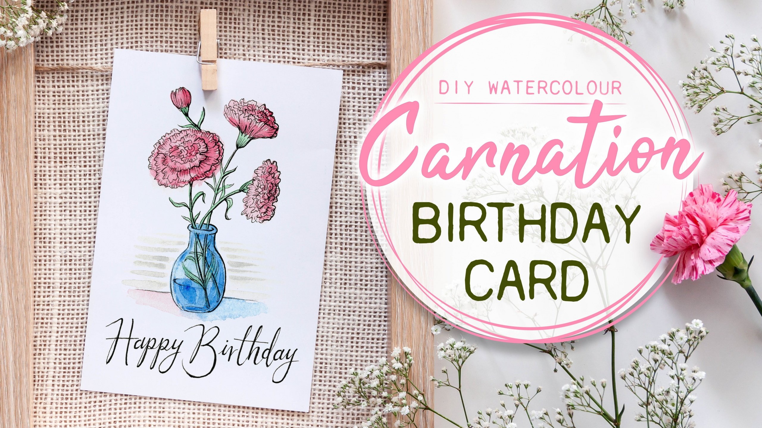 Carnations Birthday Card | How to draw | DIY paint with watercolors ...